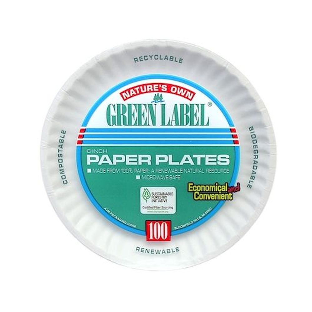 Green Label Natures Own 6 inch Paper Plates, 100 count -- 12 per case