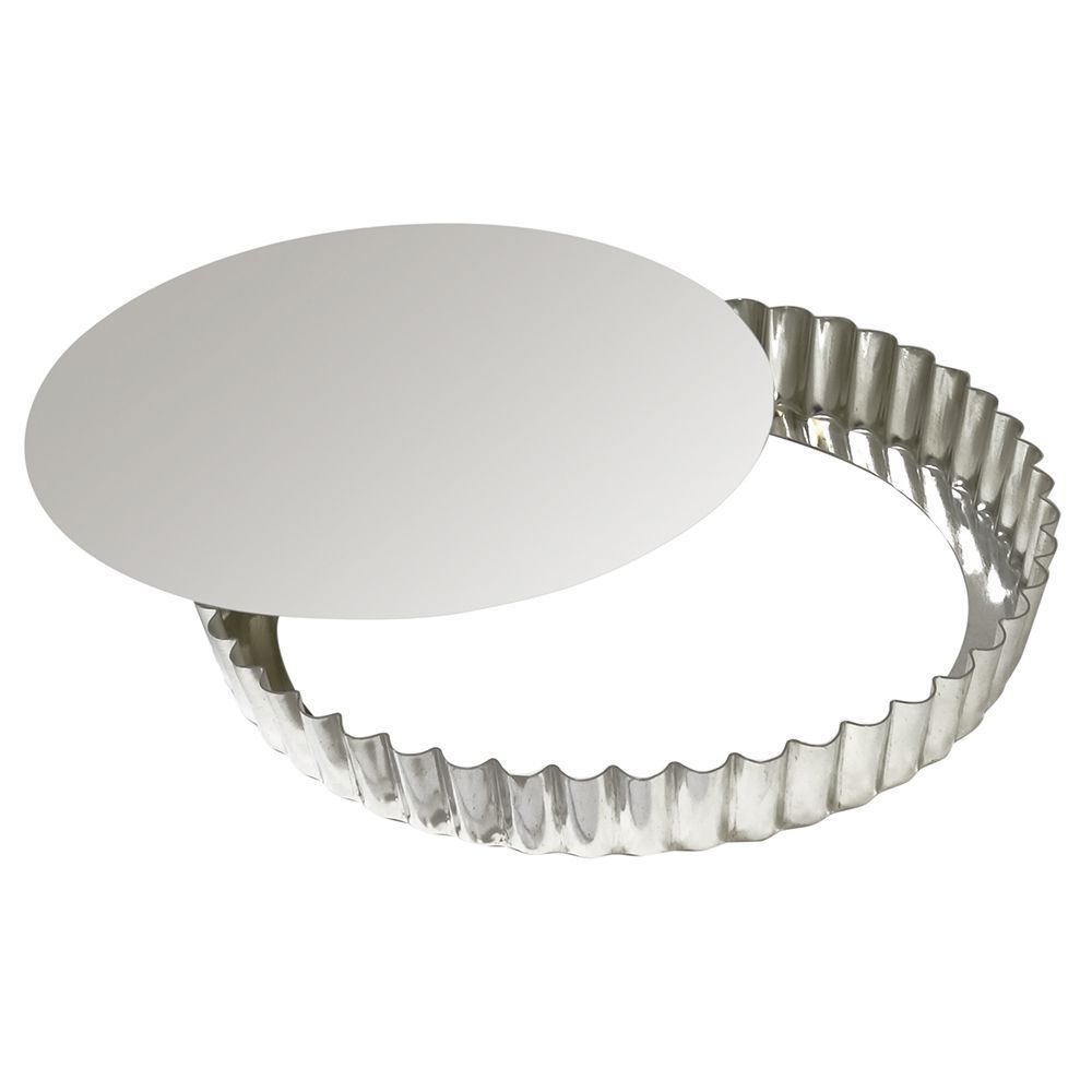 Gobel Tin Plate Round Fluted Tart Mold with Removable Bottom, 8.6 inch Dia X 1 inch Height Cavity