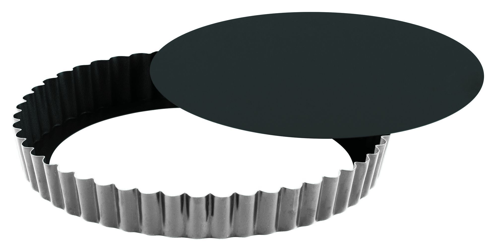 Gobel Steel Obsidian Round Fluted Tart Mold with Removable Bottom, 11 inch Diameter