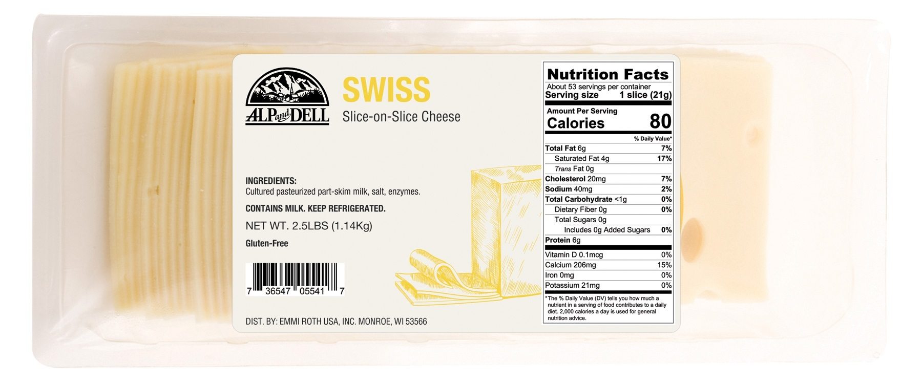 Roth Kase Signatures Slice On Slice Swiss Square Cheese, 2.5 Pound -- 4 ...