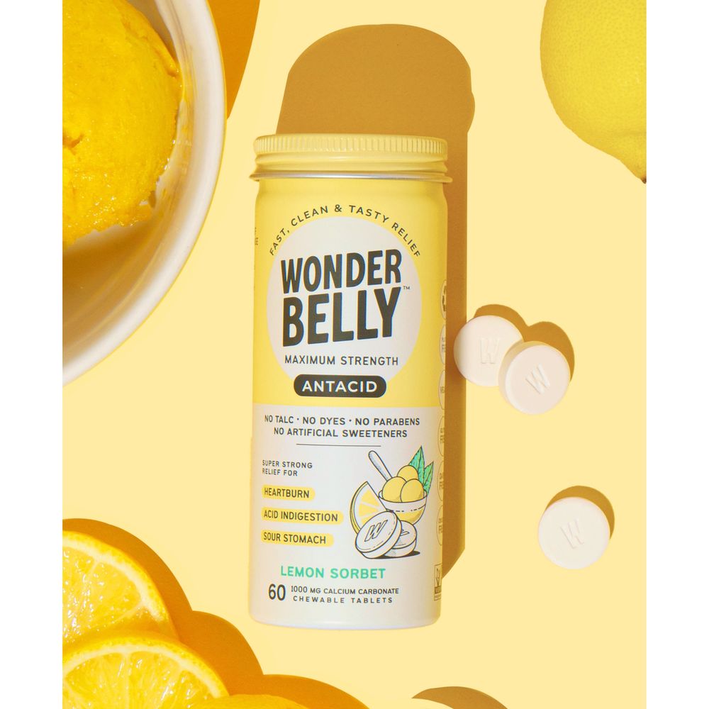 Wonder Belly Antacid Lemon Sorbet Chewable Tablets, 60 count -- 4 per case