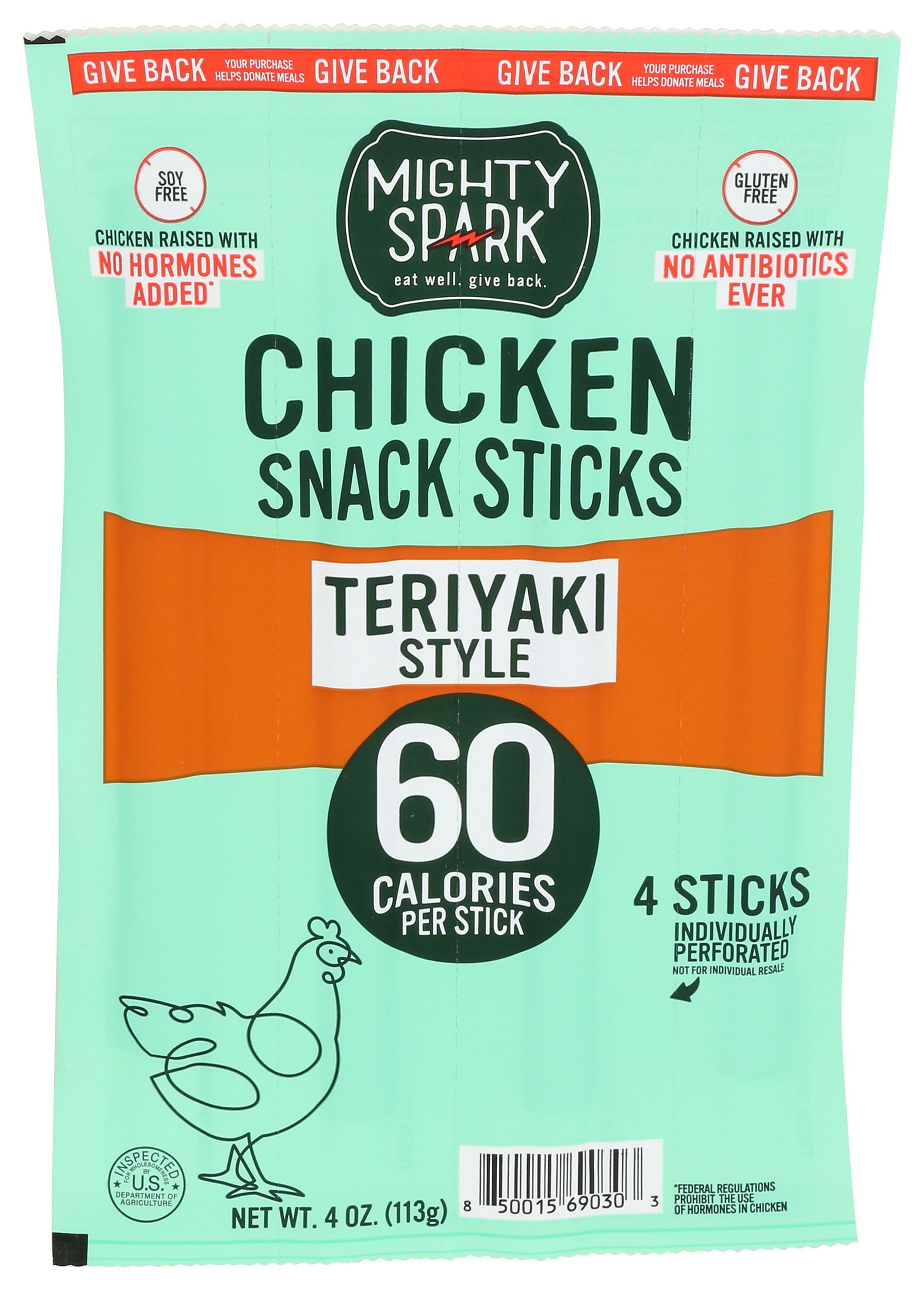 Mighty Spark Teriyaki Chicken Snack Sticks - Multipack, 4 Ounce -- 8 ...