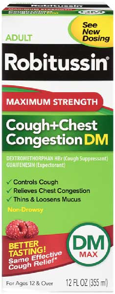 Robitussin Adult Maximum Strength Cough Plus Chest Congestion DM Relief ...