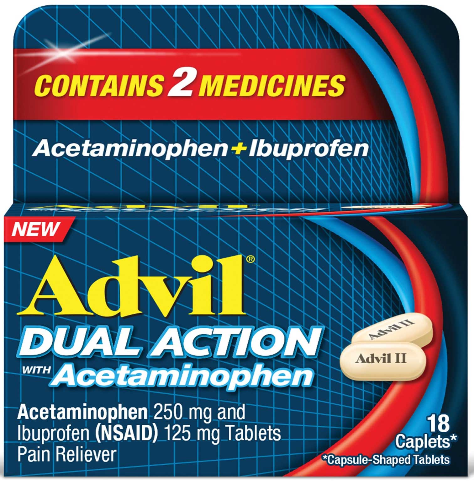 Advil Dual Action with Acetaminophen Caplet - 18 count per pack -- 72 ...