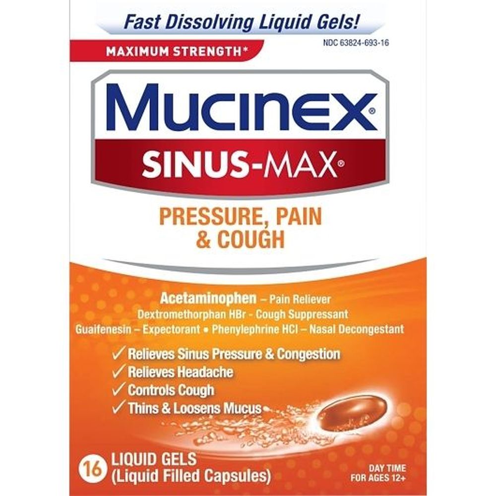 Mucinex Sinus Max Maximum Strength Severe Congestion and Pain Caplets ...