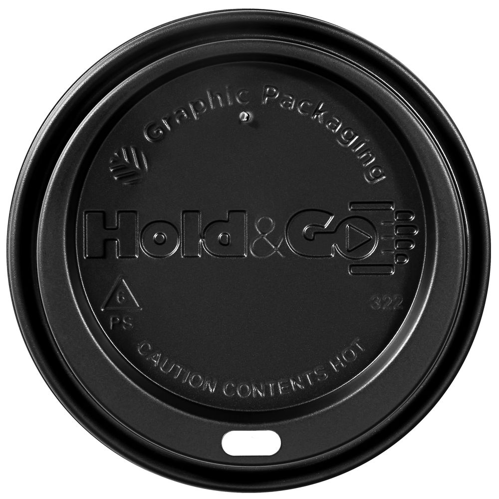 Graphic Packaging Polystyrene Hold and Go Black Dome Sipper Lid for 12 ...