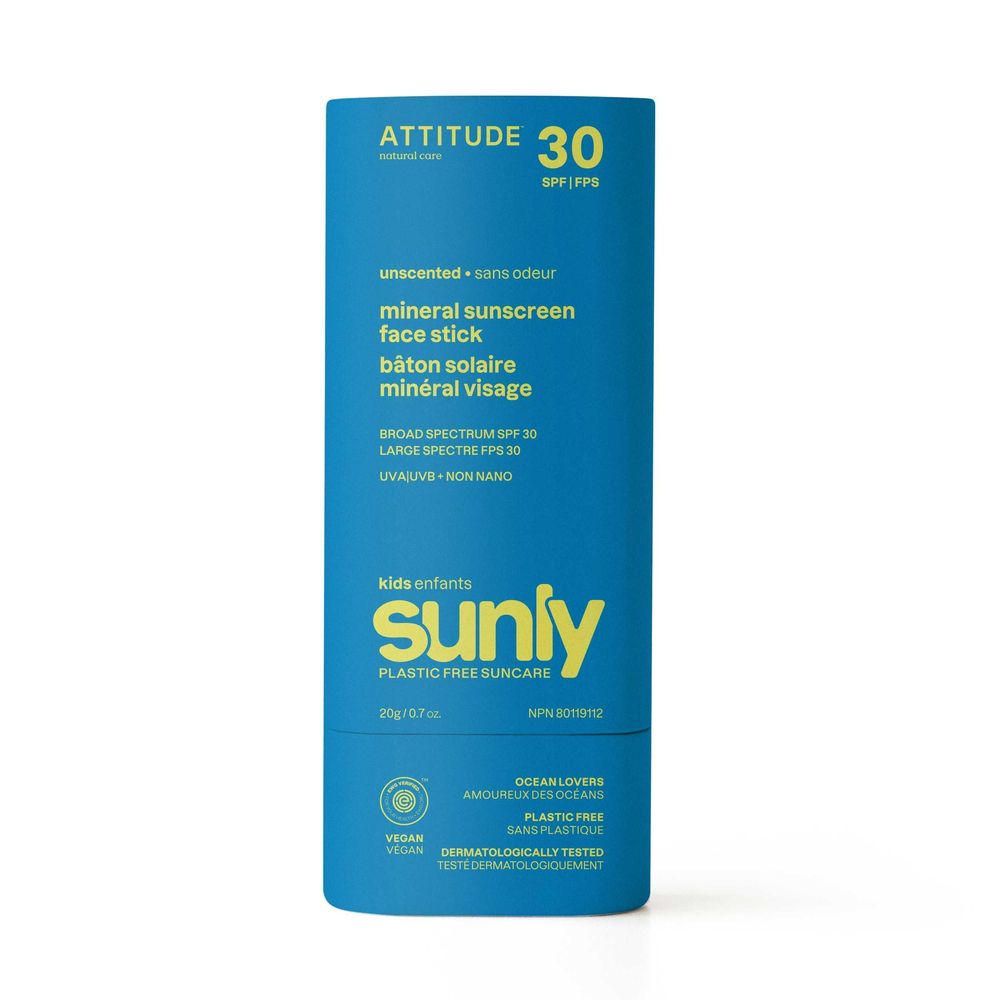 Attitude SPF 30 Unscented Sunly Sunscreen Kids Face Stick, 0.7 Ounce