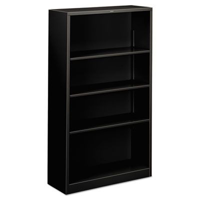 HON Metal Bookcase, Four-Shelf, 34-1/2w x 12-5/8d x 59h, Black