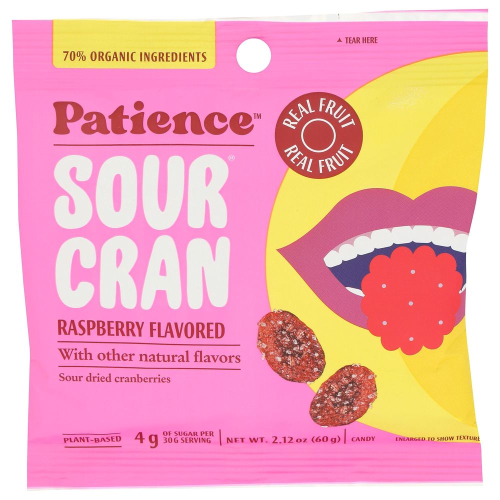 Patience Organic Sour Cran Sour Dried Cranberries Raspberry Candy, 2.12 ...
