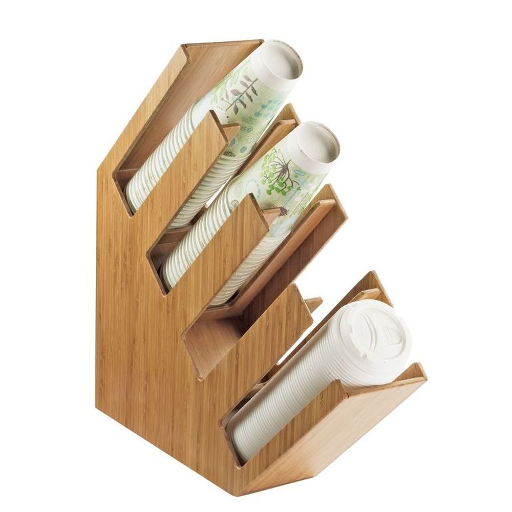 Cal-Mil Bamboo 4-Section Slanted Countertop Cup and Lid Organizer, 4.5 ...