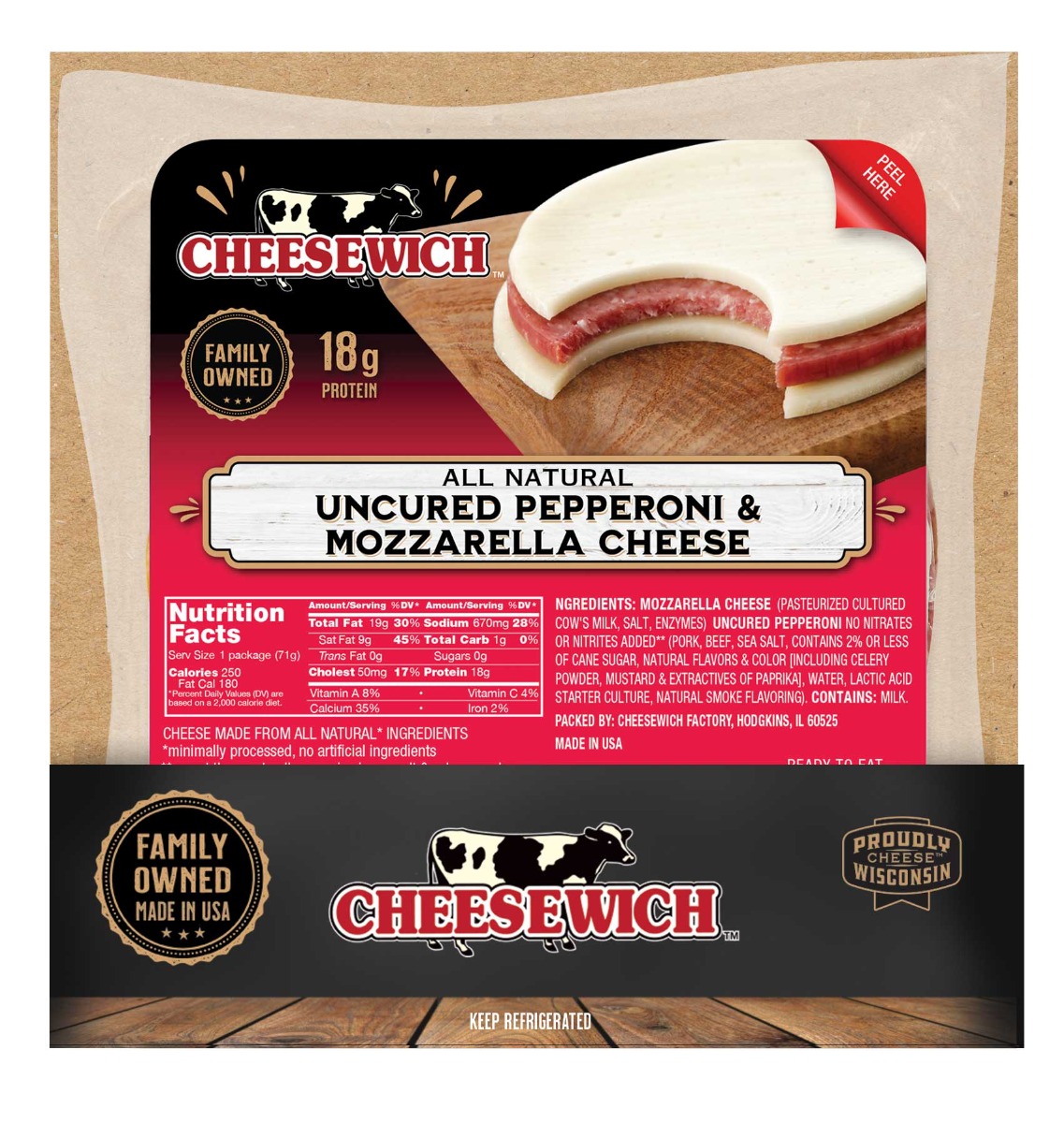Cheesewich All Natural Uncured Pepperoni and Mozzarella Cheese, 2.5 ...