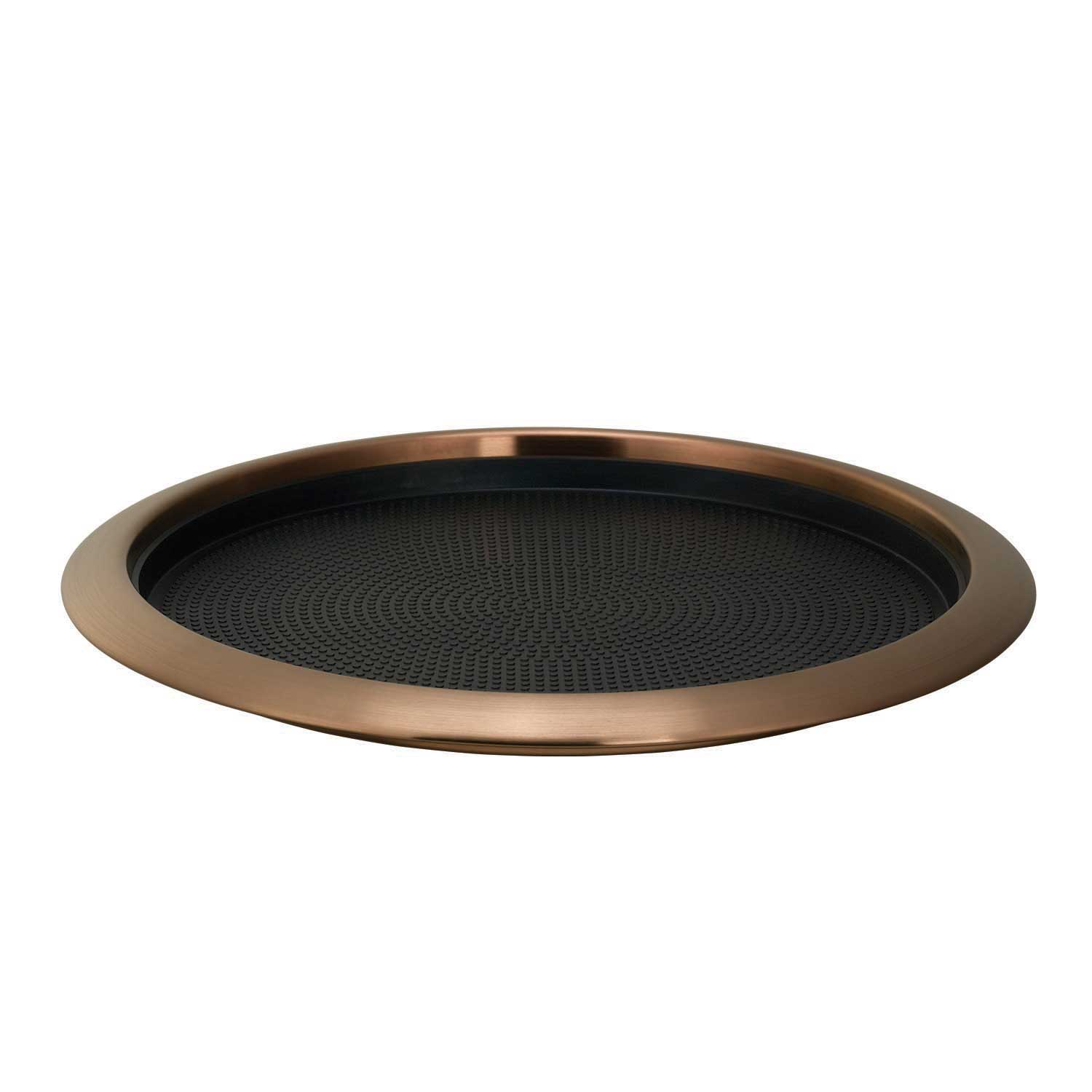 Service Ideas Rose Gold 12 inch Round Non-Slip Tray with Removable ...