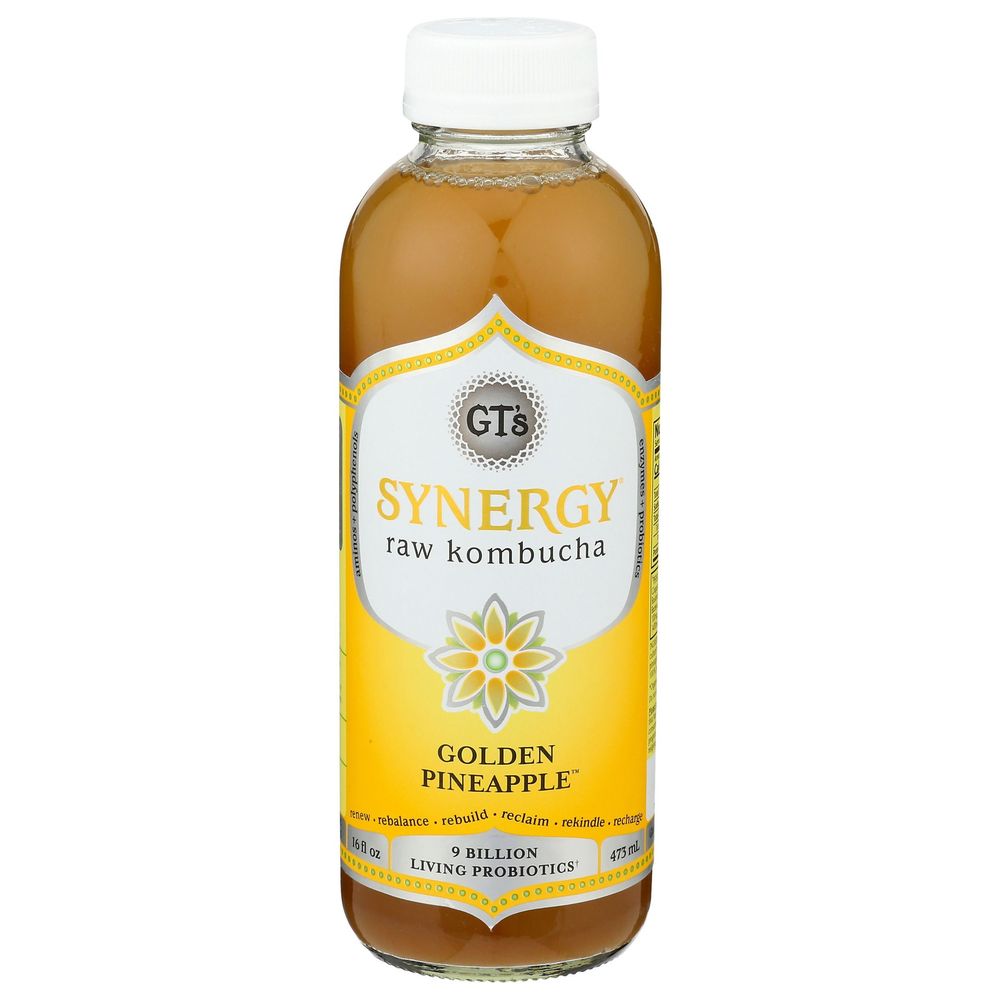 GTs Organic Synergy Golden Pineapple Kombucha, 16 Fluid Ounce -- 12 per ...