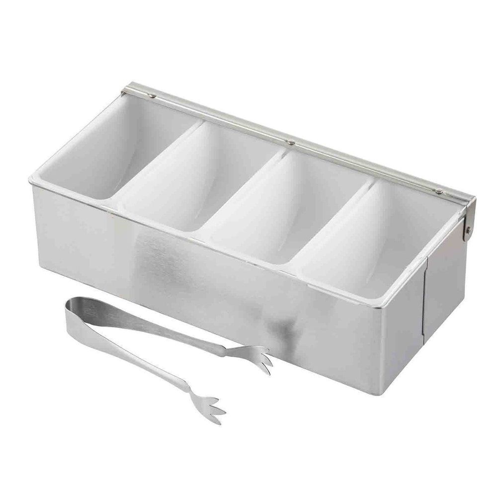 Tablecraft 4 Compartment Bar Condiment Holder with Tong, 12 x 6 x 3.5 ...