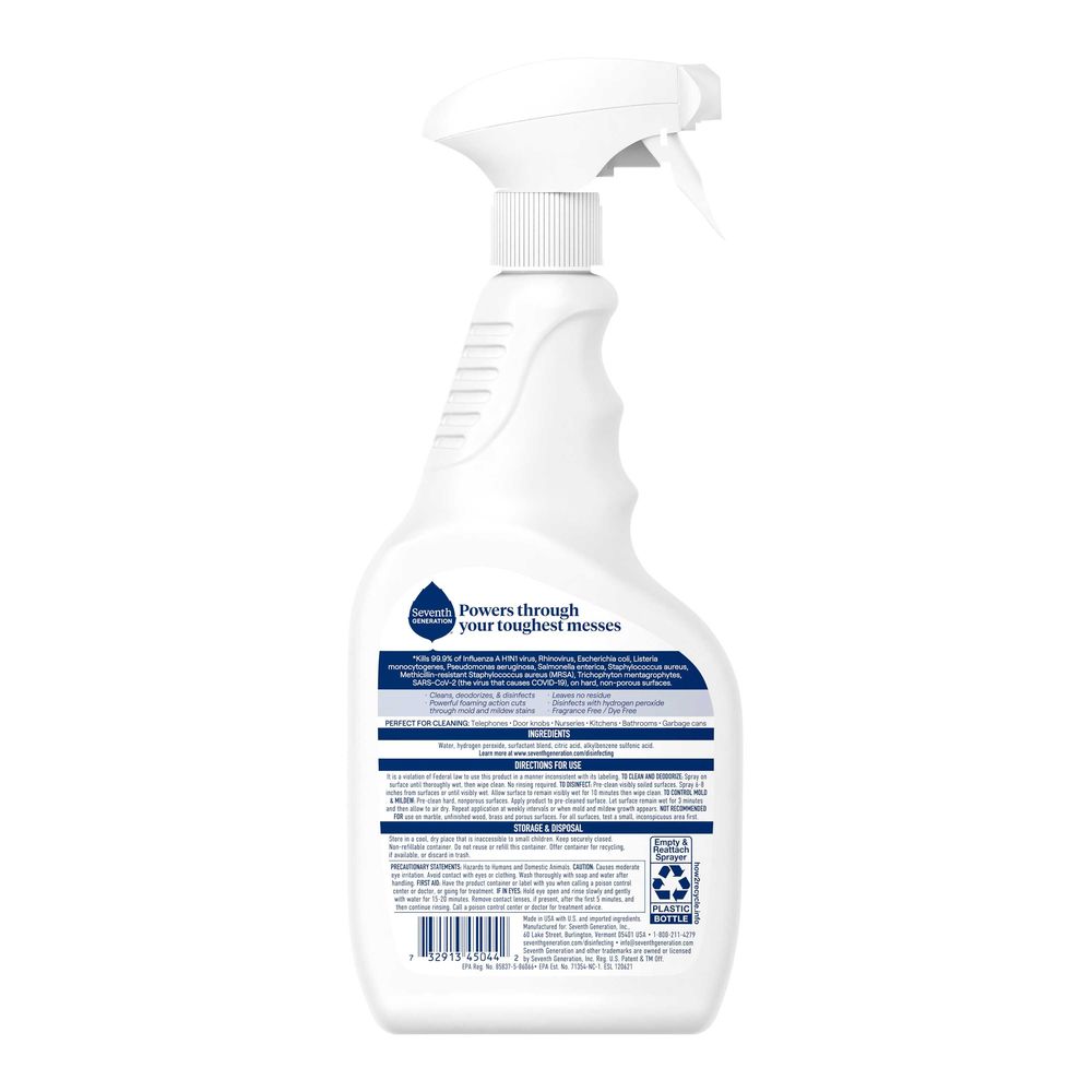 Seventh Generation Fragrance Free Disinfectant Spray, 23 Ounce -- 12 ...