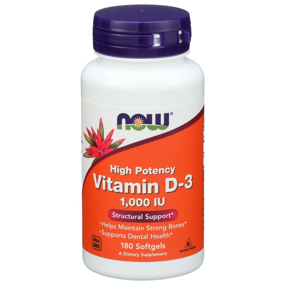 Now Foods Vitamin D3 1000 IU Dietary Supplement Soft Gels, 180 count ...