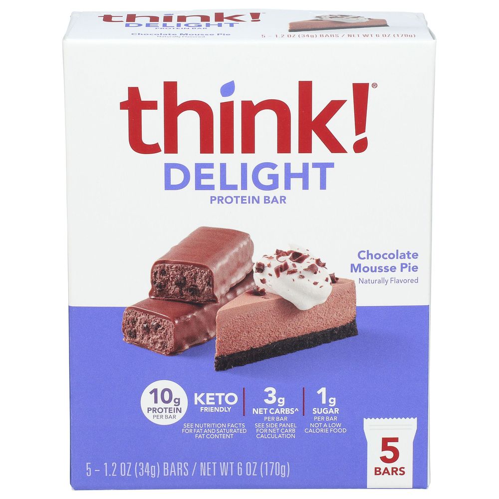 Think Delight High Chocolate Mousse Pie Protein Bar, 6 Ounce -- 6 per ...