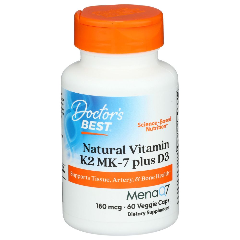Doctors Best 180mcg Natural Vitamin K2 MK-7 with MenaQ7 Plus Vitamin D3 ...