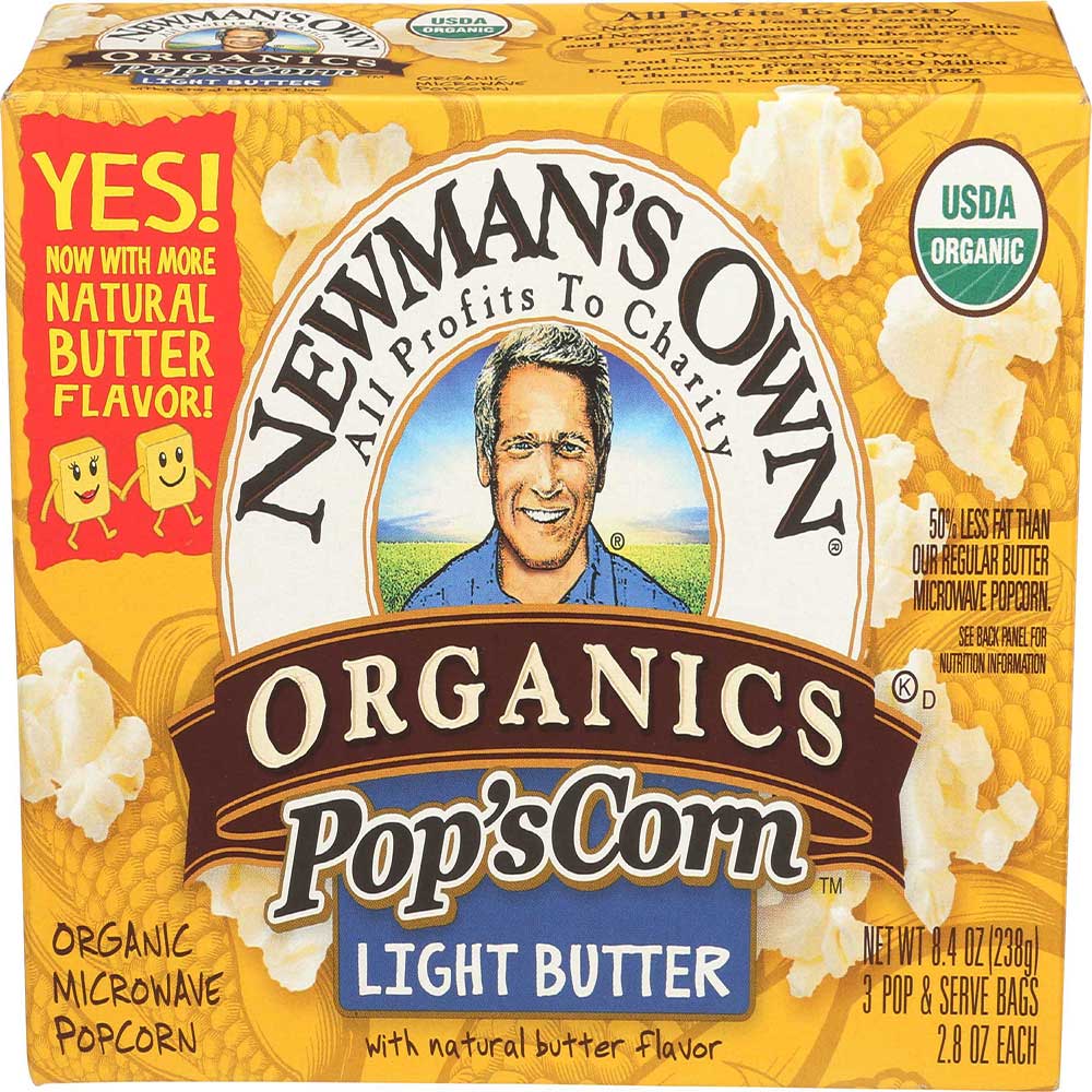 Newmans Own Organic Pops Corn Light Butter Microwave Popcorn, 8.4 Ounce ...