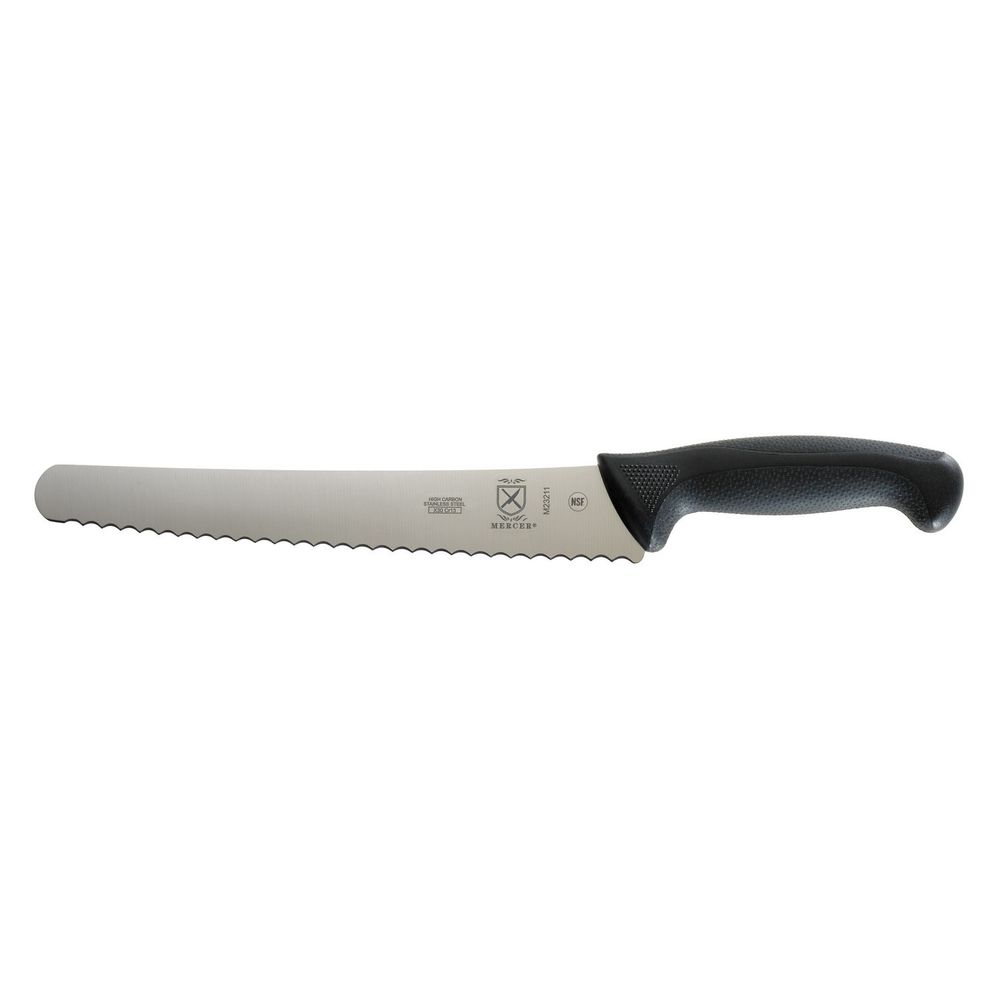 Mercer Culinary Black Left Handed Wavy Edge Wide Bread Knife, 10 inch
