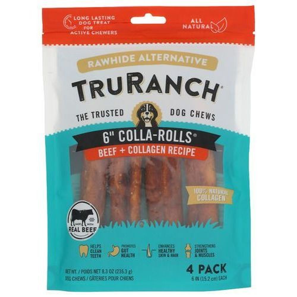 Truranch 6 inch Colla Roll Beef Collagen Recipe Dog Chews, 4 count ...