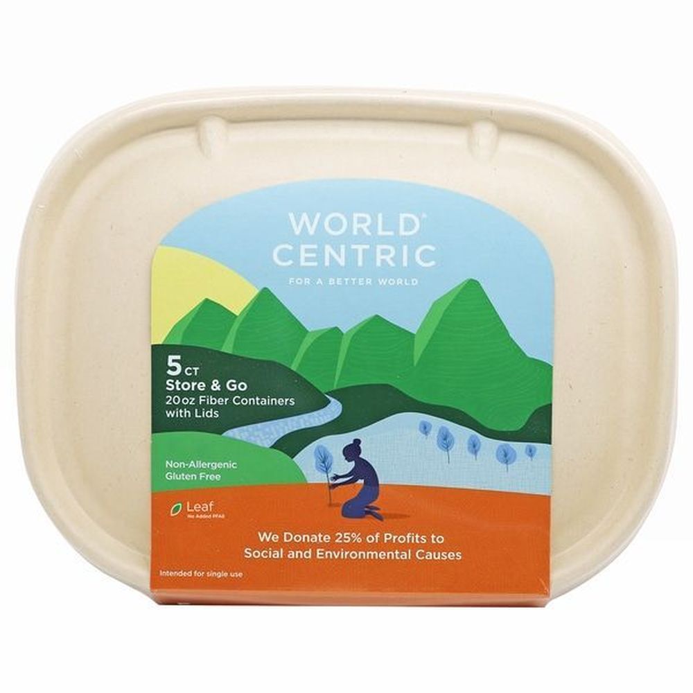 World Centric 20 Ounce Fiber Store and Go Containers with Lids, 5 count ...