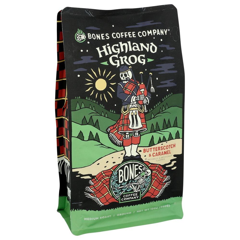 Bones Coffee Butterscotch and Caramel Flavored Highland Grog Ground ...