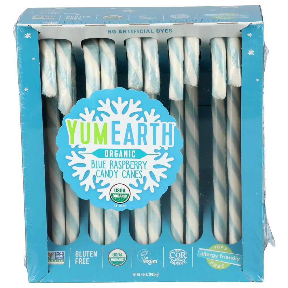 Yumearth Organic Blue Raspberry Candy Canes, 4.94 Ounce -- 12 per case
