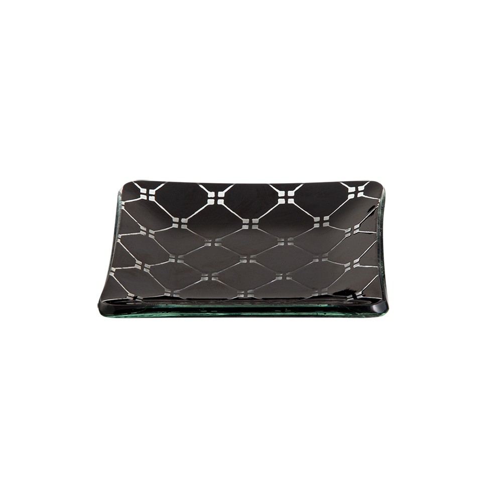 Rosseto Kalderon Zenit Black Mini Square Handmade Glass Plate, set of 12