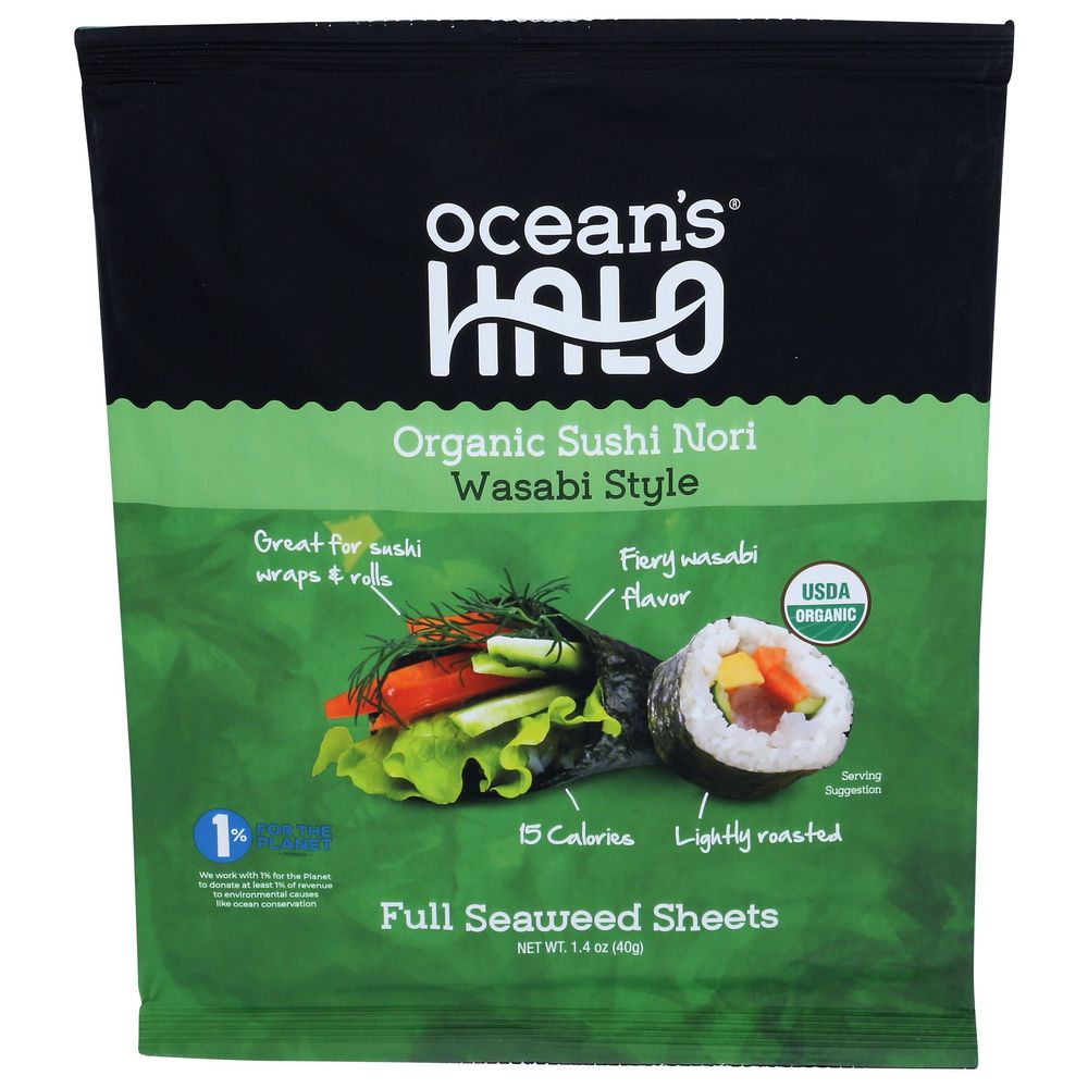 Oceans Halo Wasabi Style Sushi Nori Seaweed Sheets, 1 Ounce -- 12 per case