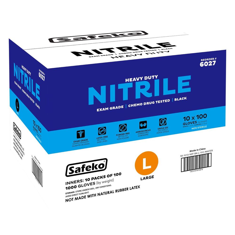 Safeko Large Black 5 Mil Powder Free Nitrile Examination Gloves 100