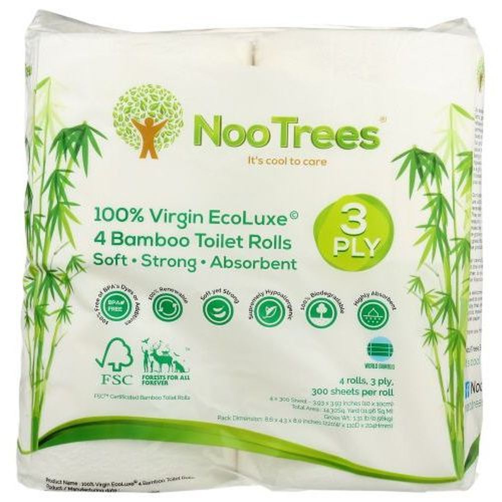 Nootrees Bamboo 3 Ply 300 Sheets Toilet Tissue Roll, 4 count -- 12 per case