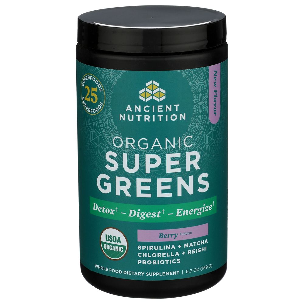 Ancient Nutrition Organic Super Greens Berry Flavor Powder, 6.7 Ounce ...
