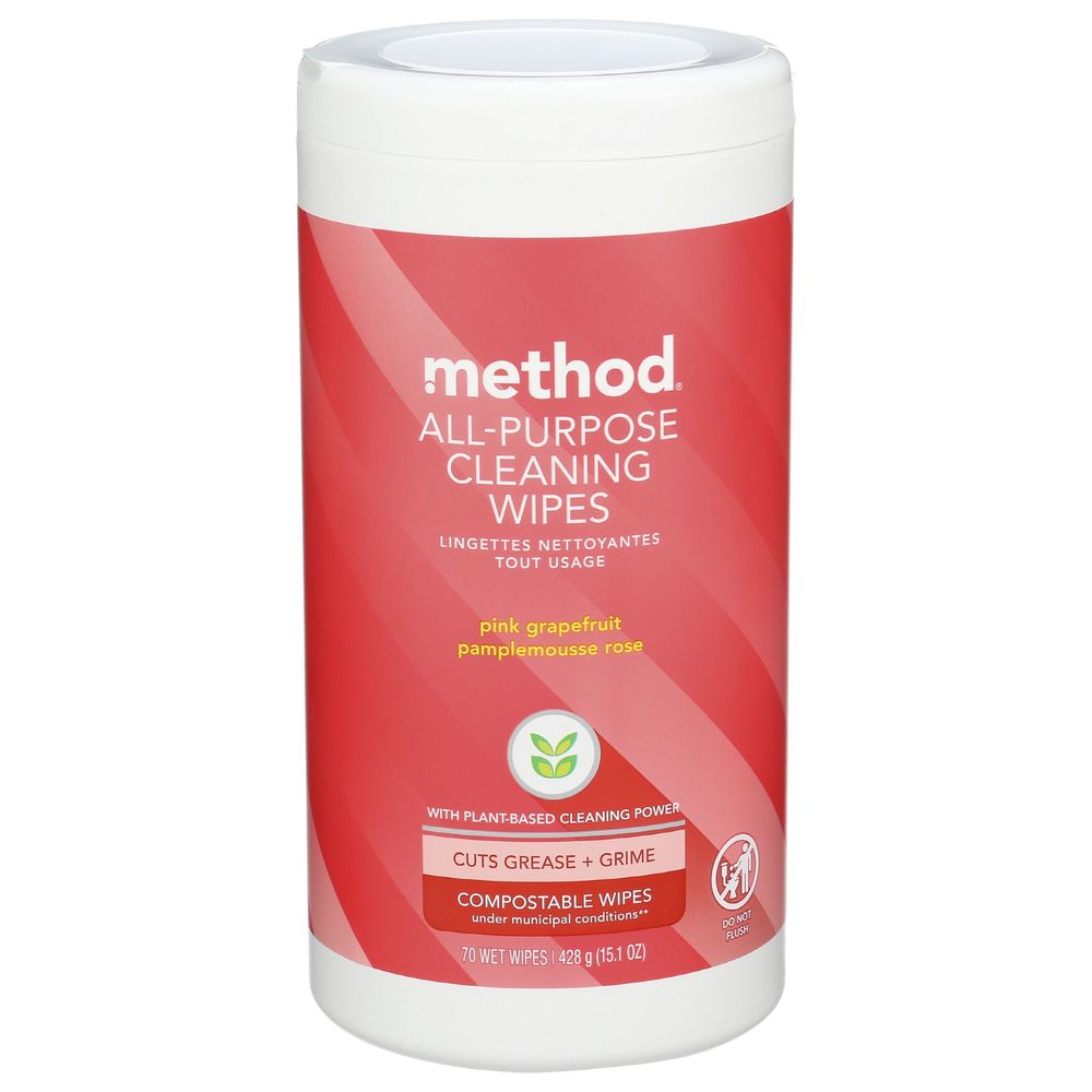 Method Pink Grapefruit All Purpose Cleaning Wipes, 70 count -- 6 per case