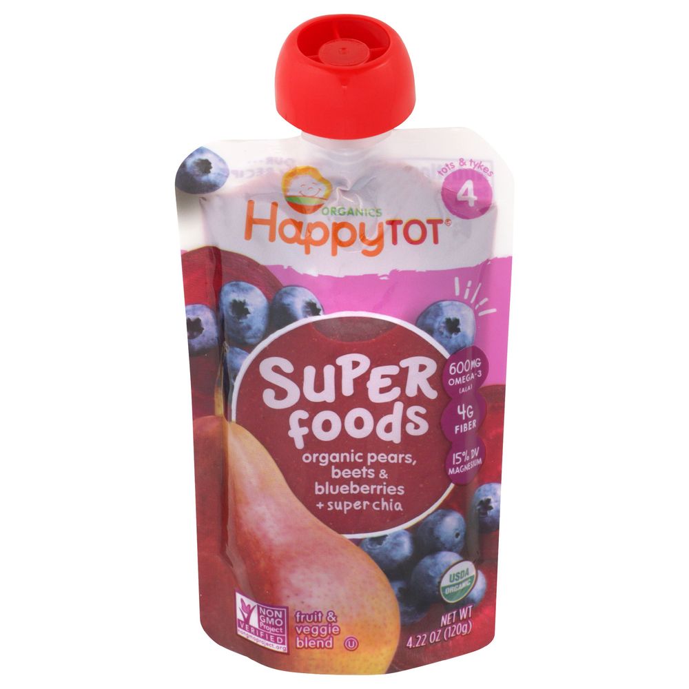Happy Tot Organic Super Foods Blueberry Pear and Beet Baby Food, 4.22 ...