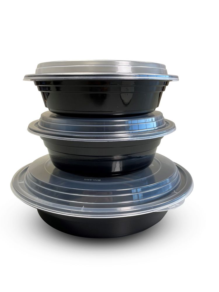 Empress Black Base Round Microwaveable Container with Clear Lid, 48 ...