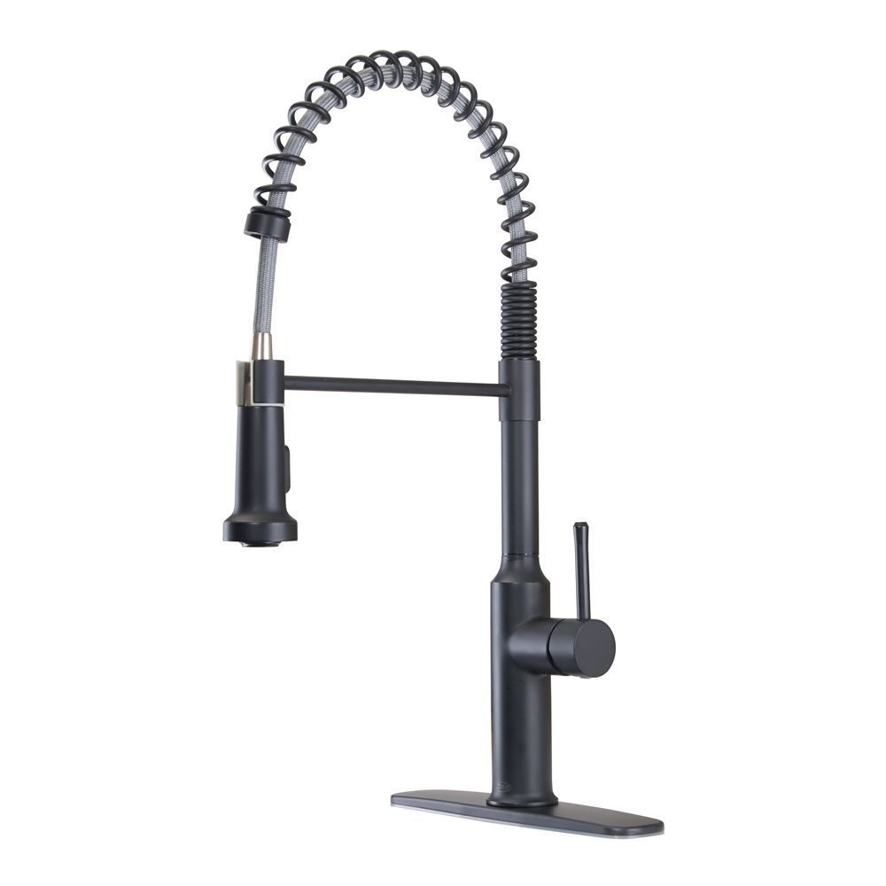 Krowne Matte Black Single Handle Kitchen Faucet with Exposed Spring