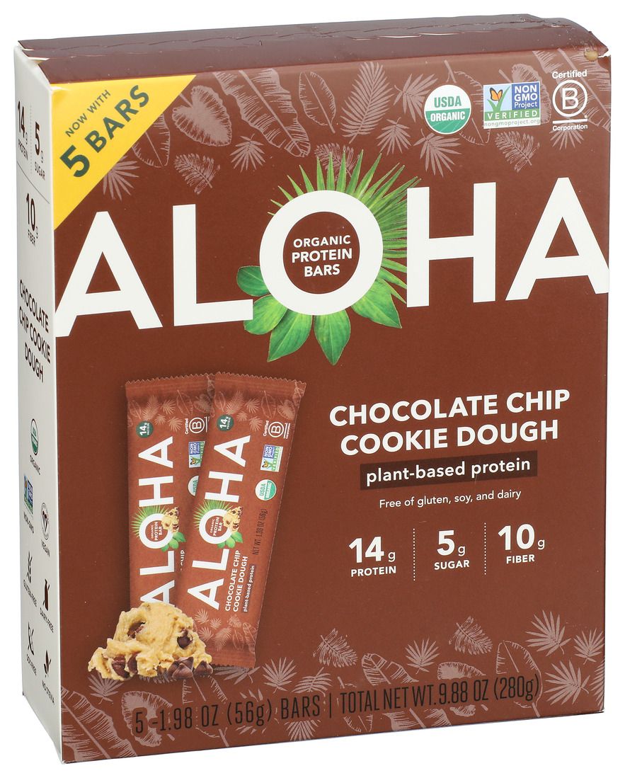 Aloha Organic Chocolate Chip Cookie Dough Protein Bar, 5 count -- 6 per ...