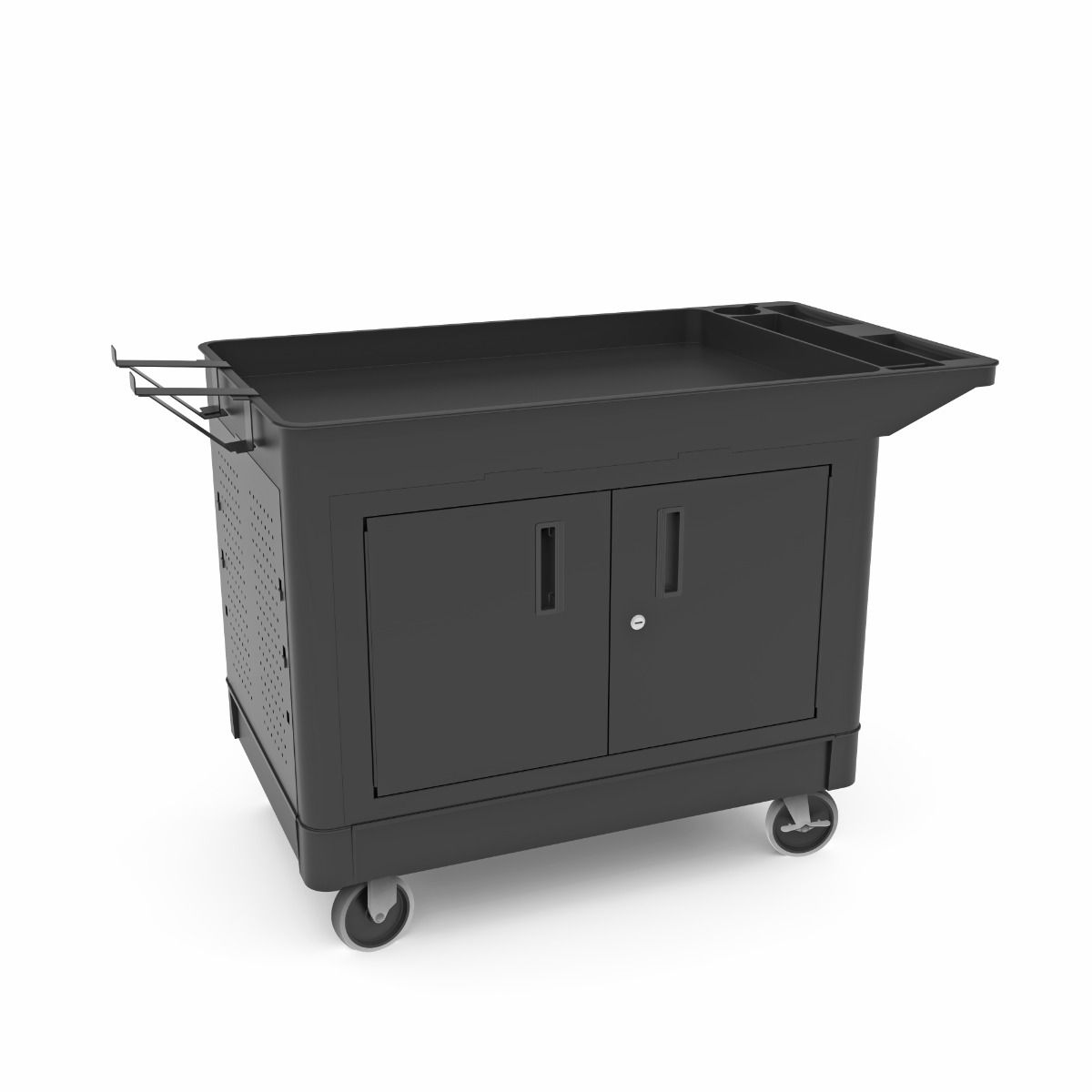 Luxor Black Industrial Work Cart with Locking Cabinet, 25.5 x 45.5 x 33 ...