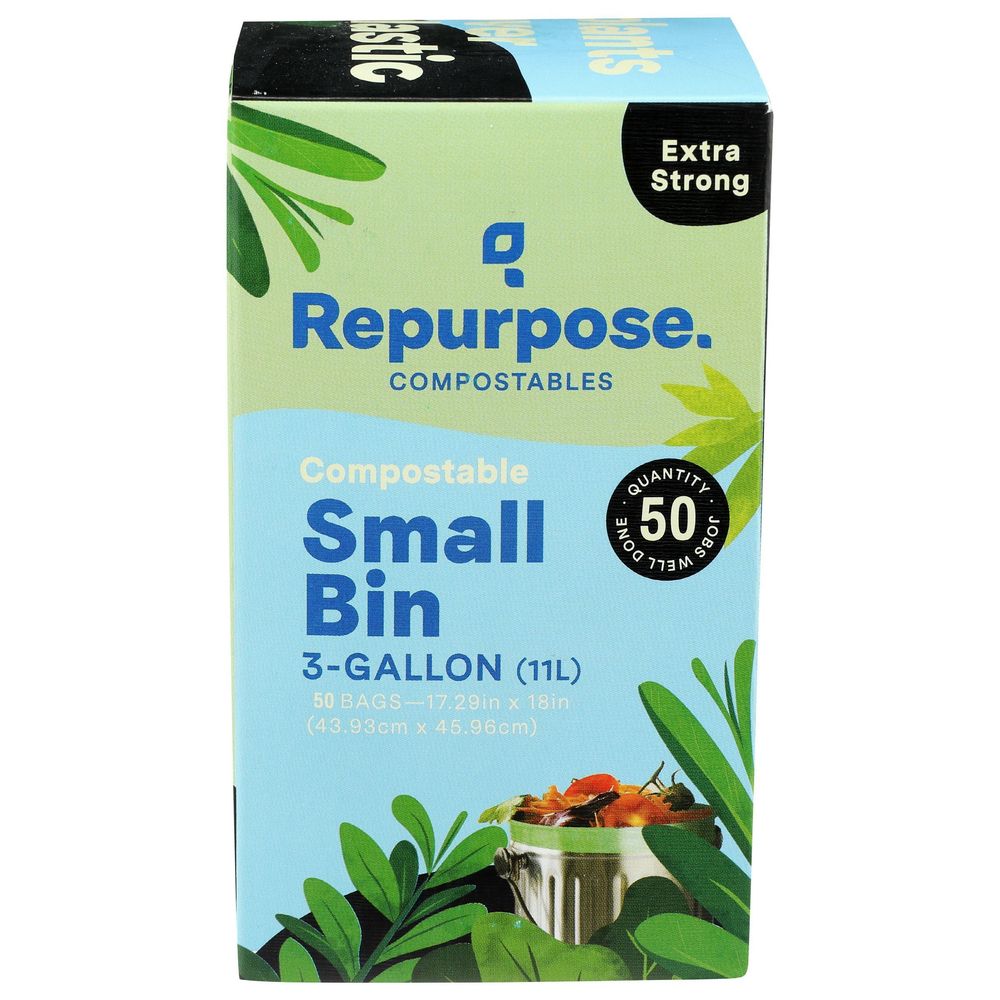 Repurpose Extra Strong 3 Gallon Capacity Compostable Small Bin Bags, 50 ...