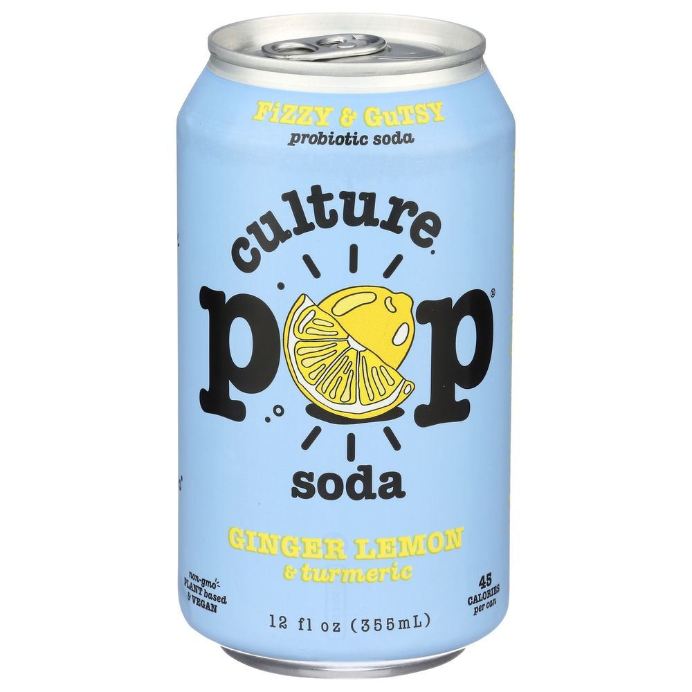 Culture Pop Ginger Lemon and Turmeric Probiotic Soda, 12 Fluid Ounce ...