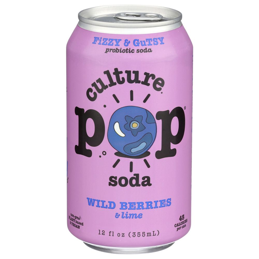 Culture Pop Wild Berries Basil and Lime Probiotic Soda, 12 Fluid Ounce ...