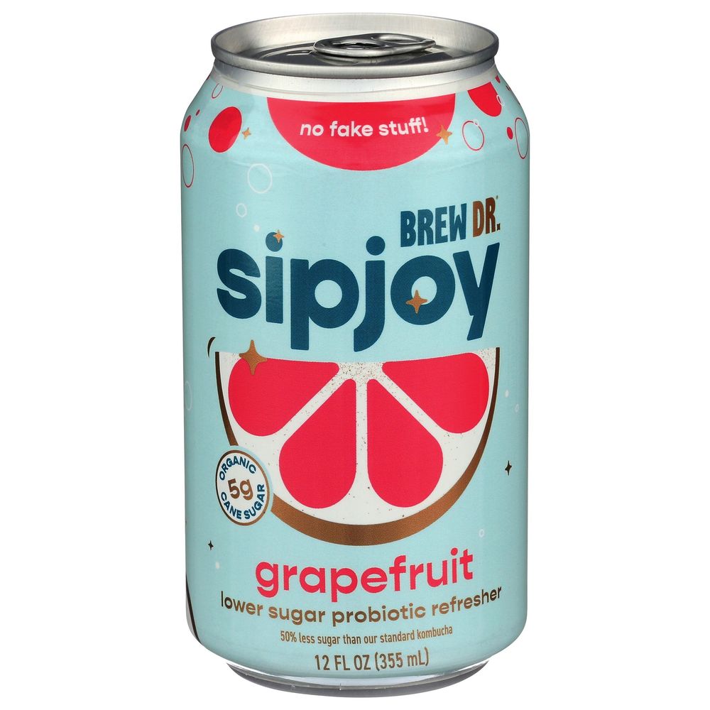 Brew Dr Sipjoy Organic Grapefruit Probiotic Sparkling Water, 12 Fluid ...