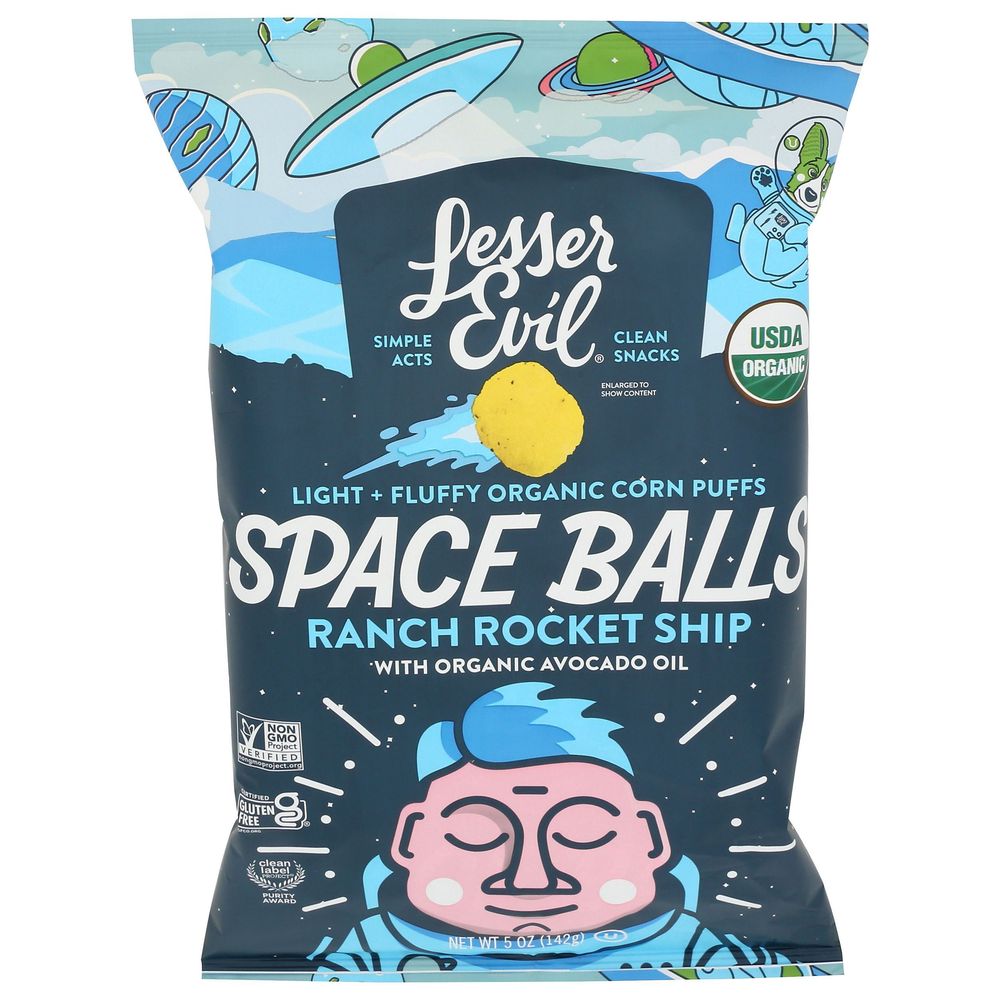 Lesser Evil Organic Ranch Rocket Space Ball Corn Puffs, 5 Ounce -- 6 ...