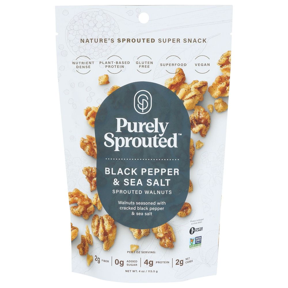 Purely Sprouted Black Pepper and Sea Salt Sprouted Walnuts, 4 Ounce ...