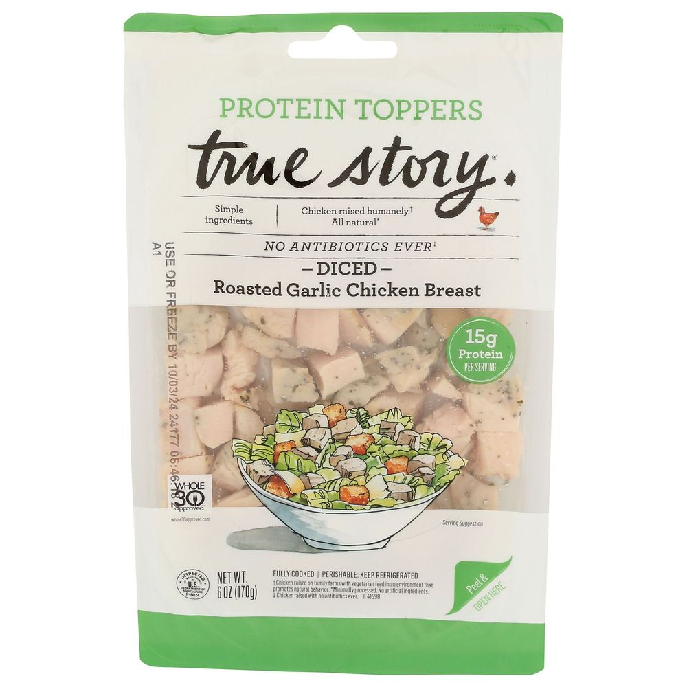 True Story Protein Toppers Diced Roasted Garlic Chicken Breast, 6 Ounce ...