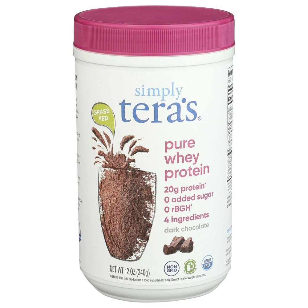 Simply Teras Dark Chocolate Pure Whey Protein Powder, 12 Ounce