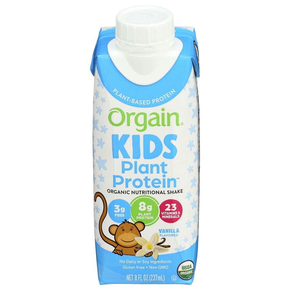 Orgain Kids Plant Protein Organic Vanilla Nutritional Shake, 8 Fluid ...