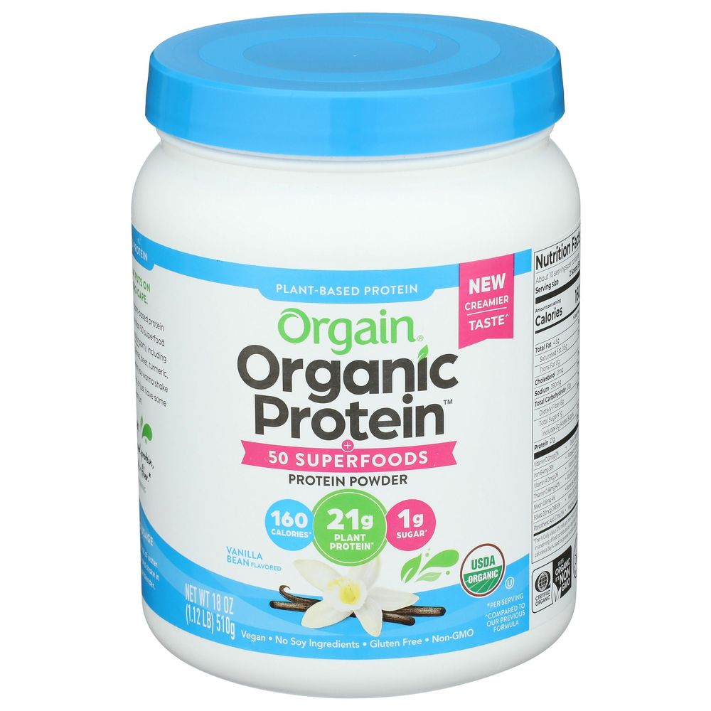 Orgain Vanilla Bean Organic Protein + 50 Superfood Protein Powder, 18 Ounce