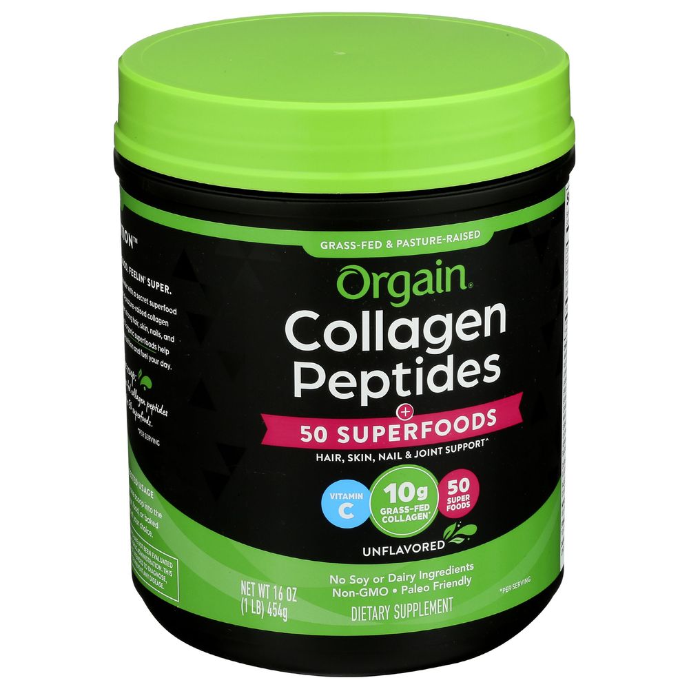 Orgain Unflavored Collagen Peptides Plus 50 Superfoods Powder ...